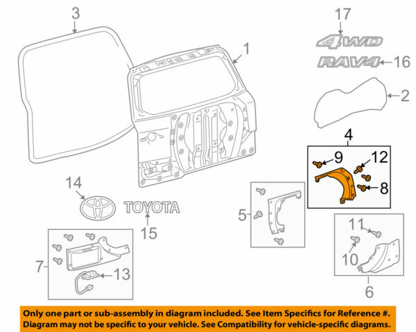 76803-42040-A1 Toyota Garnish sub-assy, back door, outside upper rh ...