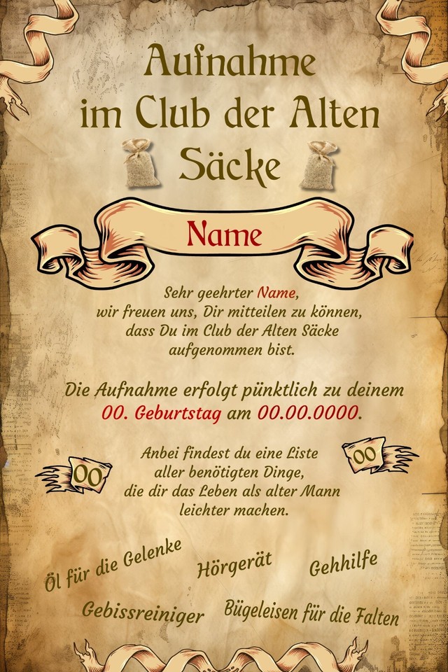 Club Der Alten Säcke Urkunde