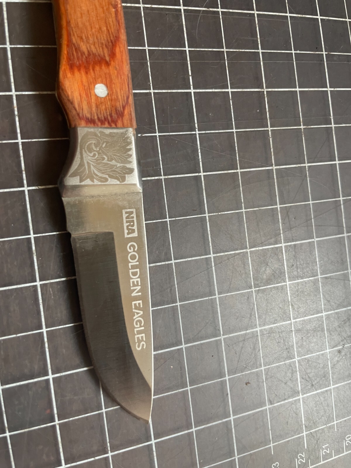 NRA Fixed Blade Knife w/ Sheath Wood National Rifle Association Golden ...