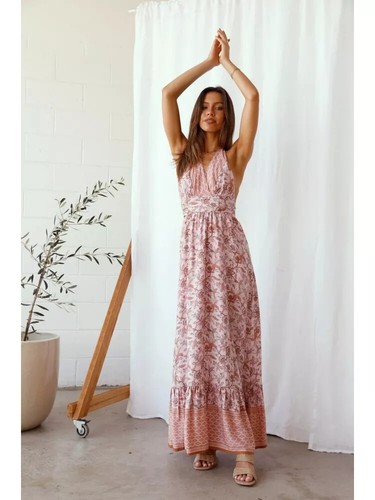 Robe Femme Élégant Long Rose Motif à Fleurs Bohème Boho - Chic 62080 | eBay