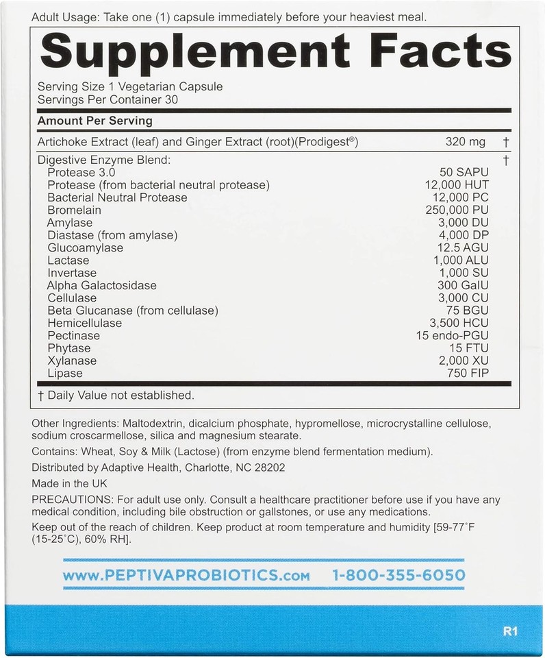 Peptiva Digestive Enzyme Supplement + ProDigest - Helps 30 Count (Pack ...