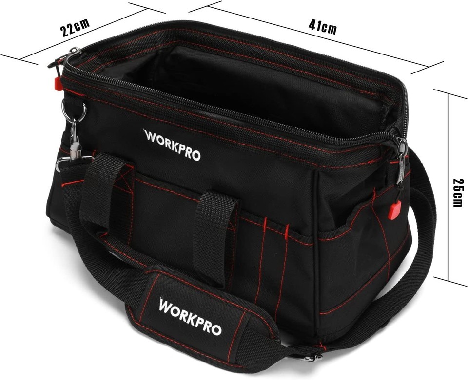 WORKPRO 16"/14"/12" Wide Mouth Tool Bag Black Tool Storage Tote with ...