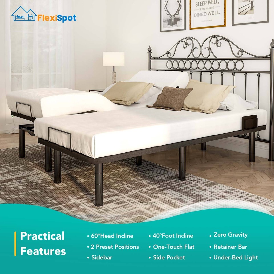 FlexiSpot Dual-Motor Adjustable Bed Frame Base with Wireless Remote ...