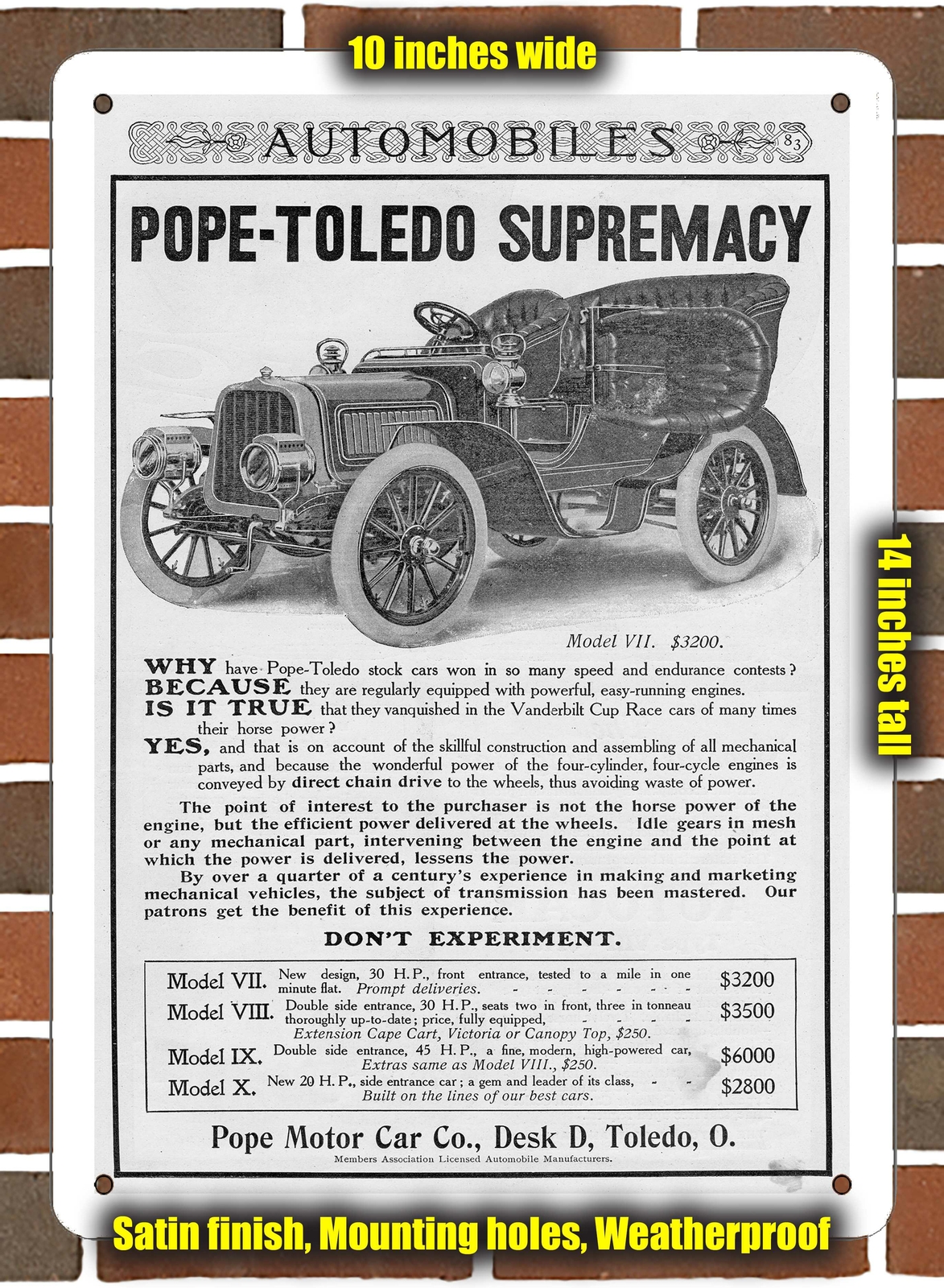 Metal Sign - 1905 Pope-Toledo Model VII- 10x14 inches | eBay