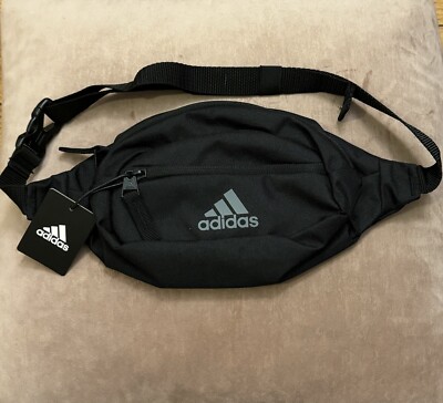 Adidas Crossbody Travel Black/Grey Belt Bag Zip Pockets Small Waist ...