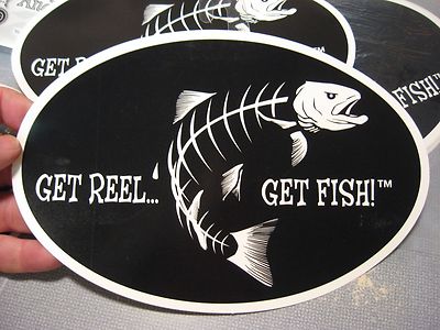 Get Reel Get Fish Bare Bones Fishing Logo Vinyl Decal, Oval 6" x 9 ...