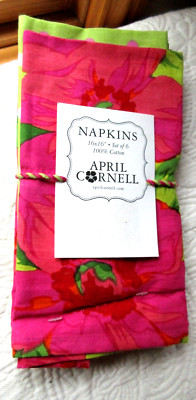 APRIL CORNELL SET OF 6 COTTON NAPKINS 16" X 16" NWT MIXED FLORAL ...