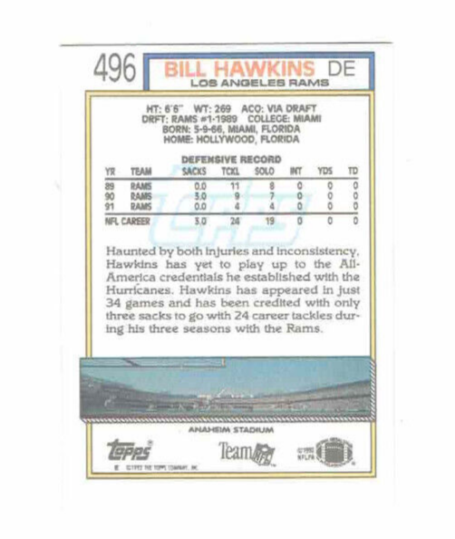 Bill Hawkins LA Rams DE #496 Topps 1992 Football Card | eBay