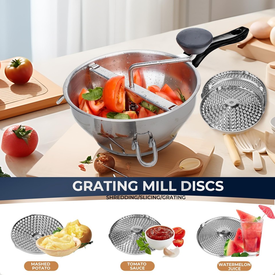 Stainless Steel Food Mill With 3 Milling Discs,Ergonomic design Rotary ...
