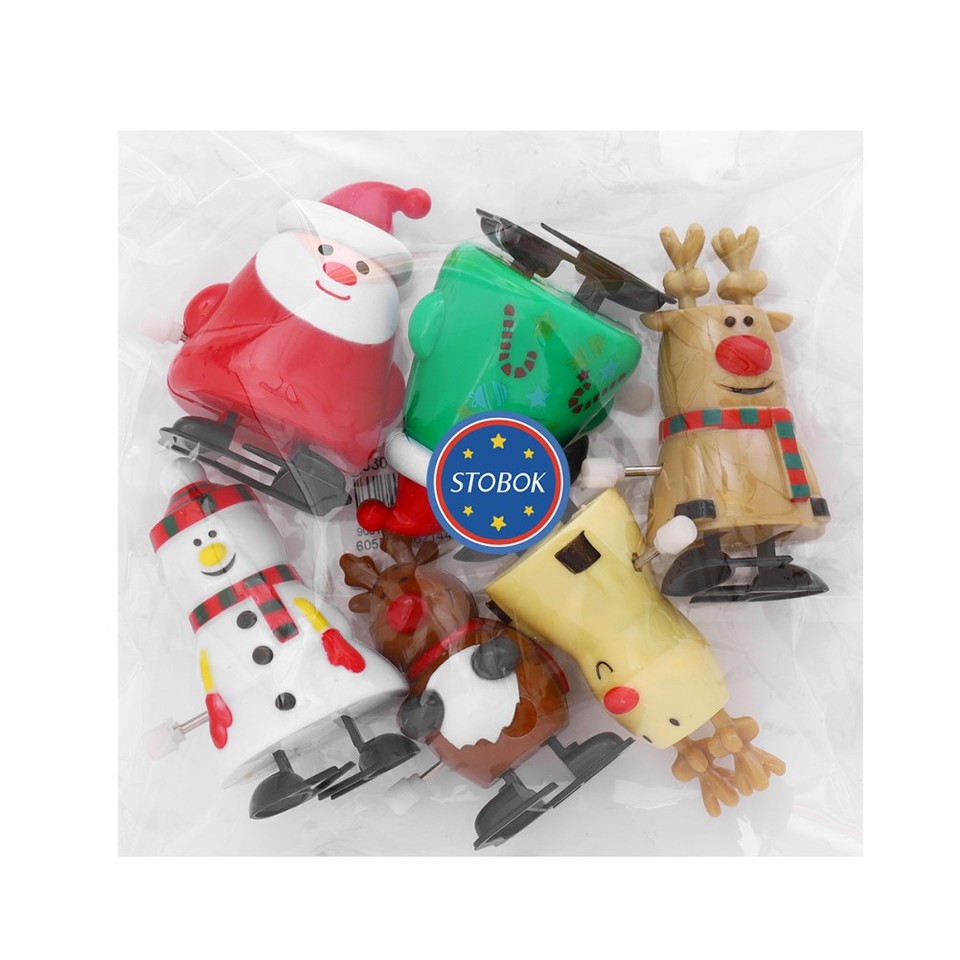 6pcs Christmas Clockwork Toys Plastic Elk Santa Snowman Tree Walking ...