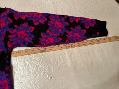 vtg 1980s Spunky USA MADE womens Medium knit sweater floral pink purple ...