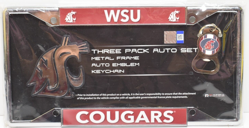 WSU Cougars Washington State Univ. Metal License Plate Frame Chrome Key ...