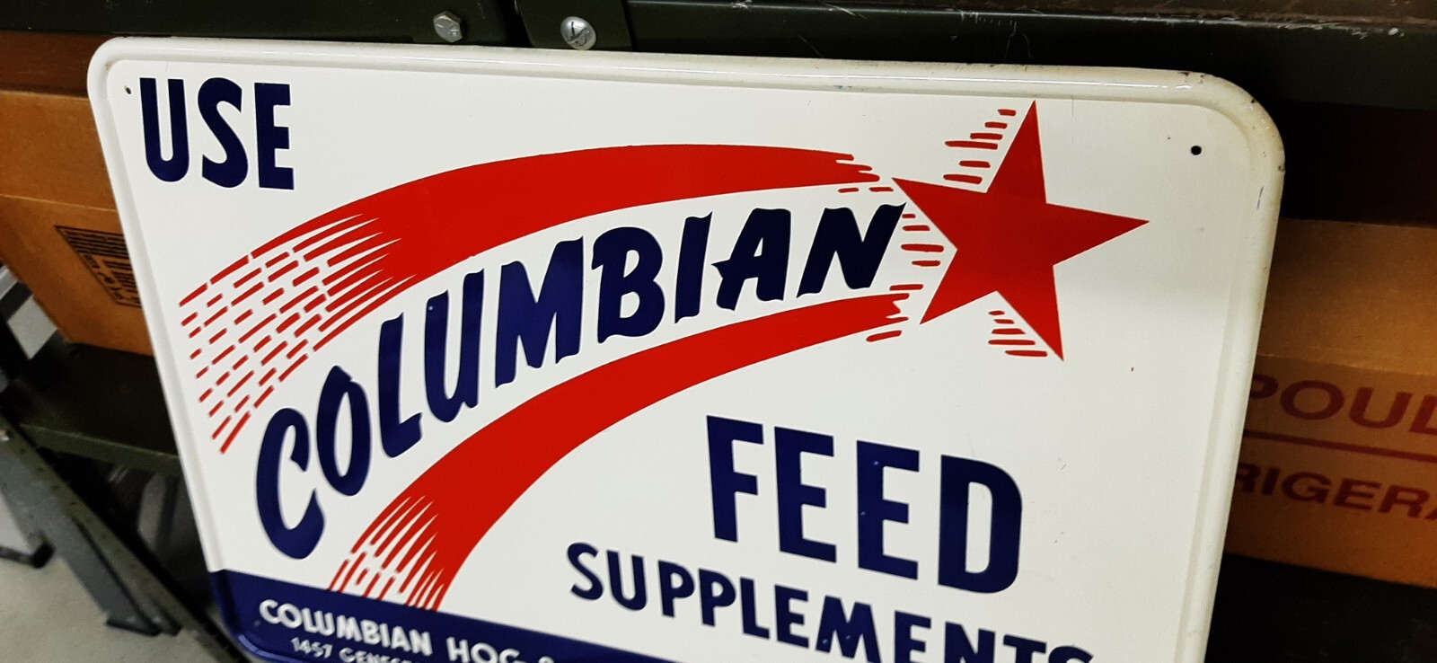 NOS Columbian Hog Cattle Feed Supplement Sign Metal Kansas City ...