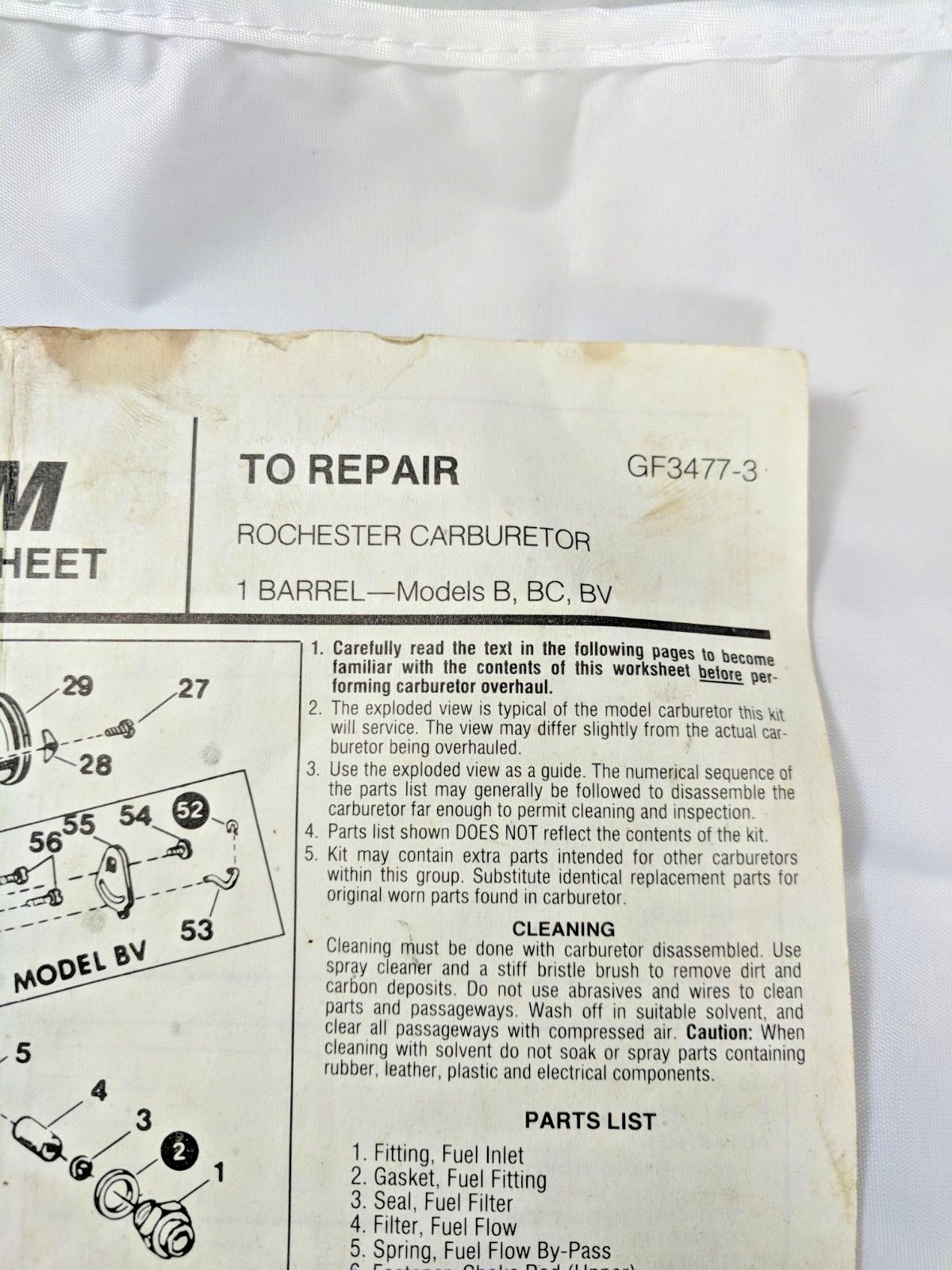 Vintage 50s-70s Fuel System Service Instruction WORKSHEET Carburetor ...