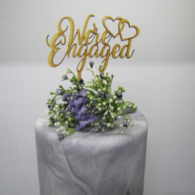 Wooden MDF Laser Cut We're Engaged with love hearts Cake Topper | eBay