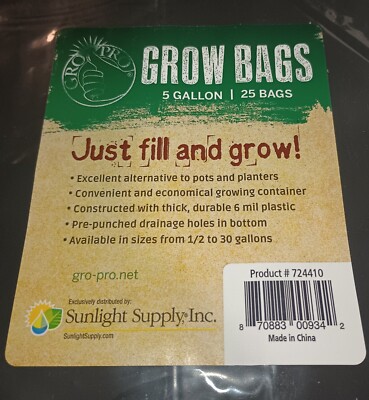 Sunlight Supply Plastic Grow Bags 5 gallon 25 count | eBay