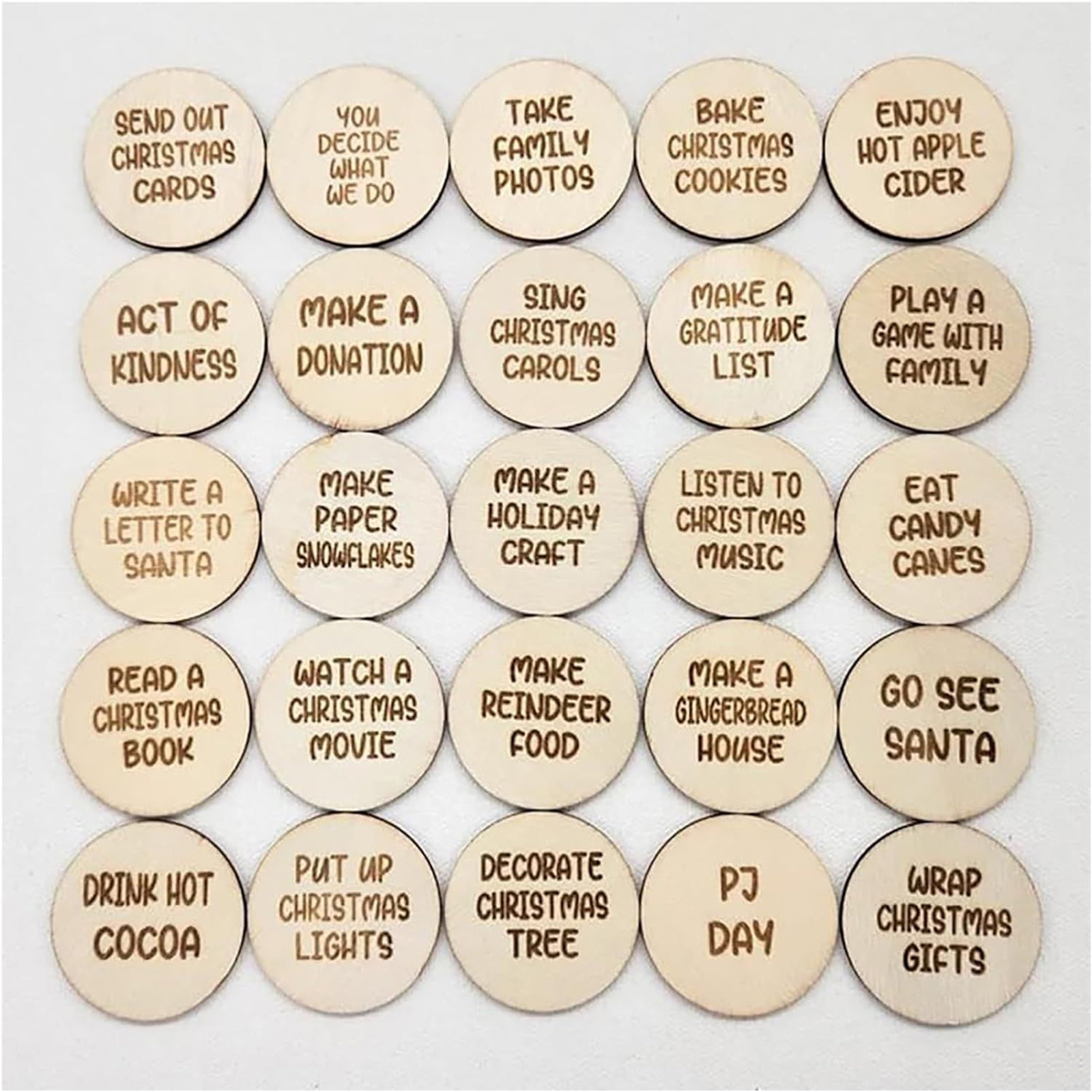 Christmas Advent Calendar Countdown Tokens Set, Wooden Christmas Event ...