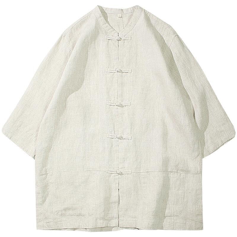 Men Chinese Tai Chi Tang Suit Half Sleeve Shirt Kung Fu Jacket Retro ...