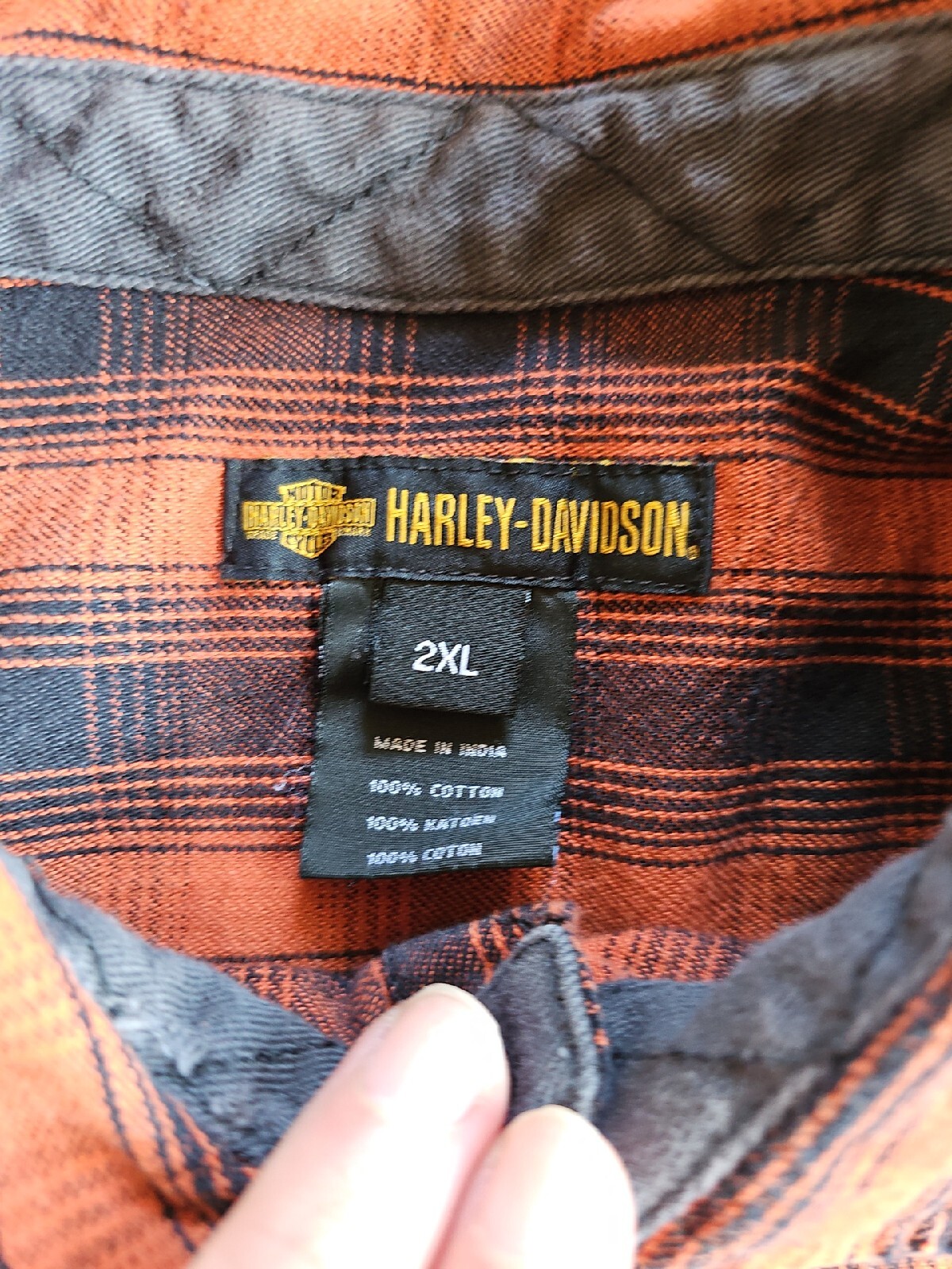 Harley Davidson Oak Leaf Embroidered Flannel Orange Black Plaid Shirt ...
