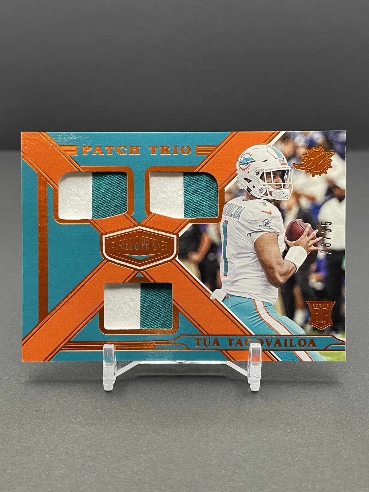 2020 Panini Plates & Patches TUA TAGOVAILOA RC Rookie Orange Patch Trio ...