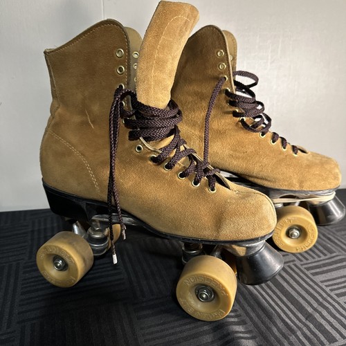 Vtg Suede Roller Skates Womens Size 8.5 Tan Braun Bilt Precision Wheels ...