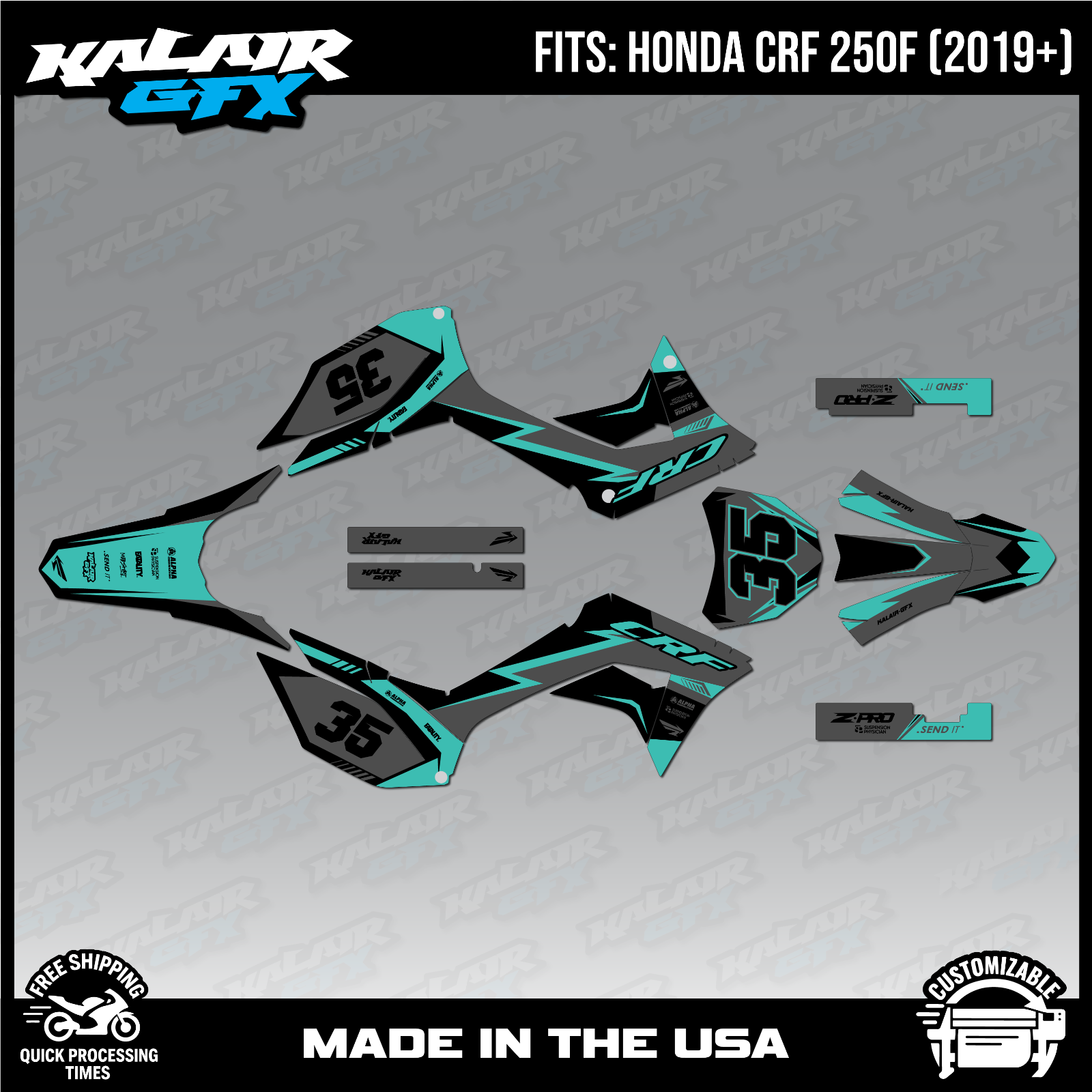 Graphics Kit for HONDA CRF250F (2019-2024) Dream - Teal | eBay