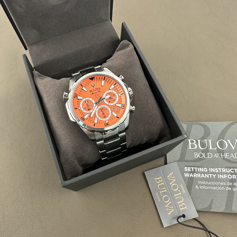 Bulova 96B395 Men's Marine Star/Orange Dial 6-Hand Chronograph Quartz ...