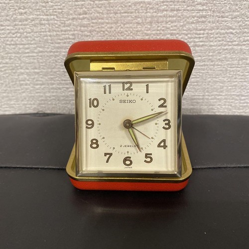 SEIKO Travel Clock gold and red. Mainspring type. Retro Portable Alarm ...