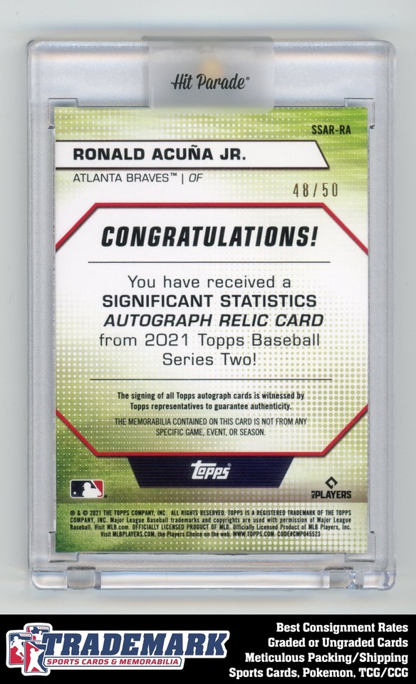 2021 Topps #SSAR-RA Ronald Acuña Jr. Significant Stats Auto Relics #/50 ...