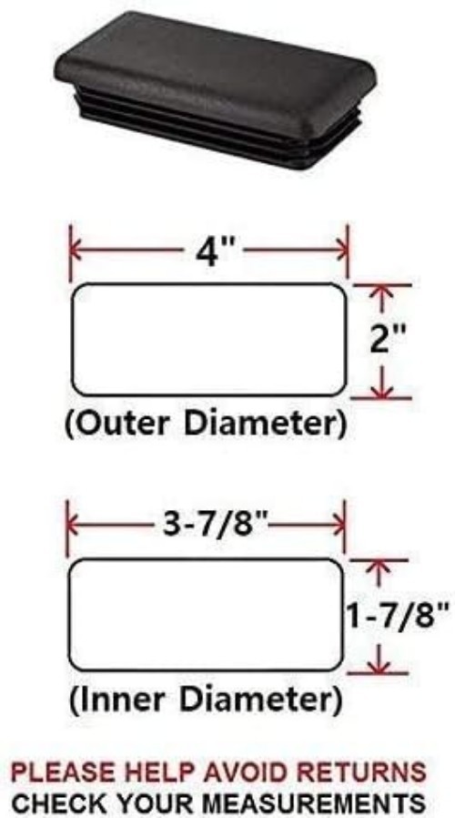 Durable Black 2" x 4" Rectangular Tube Plugs - Noise Reducing End Caps ...