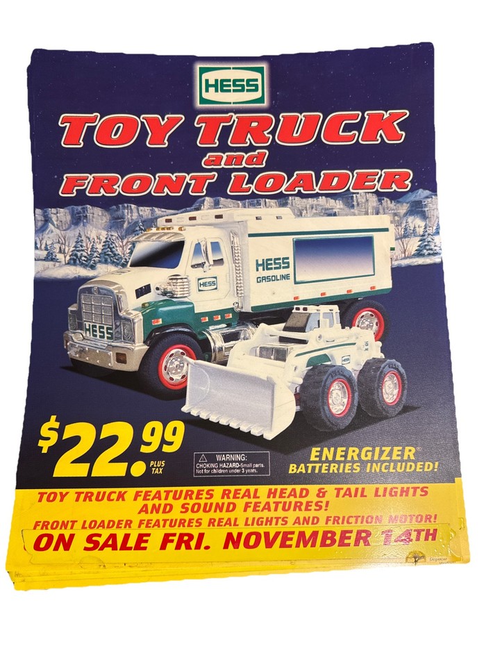 Hess Store Toy Truck And Front Loader Advertising Sign | eBay