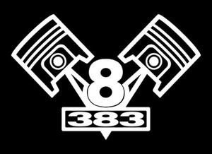 2 V8 383 ENGINE PISTON DECALS 350 400 STICKER EMBLEMS FENDER BADGES | eBay