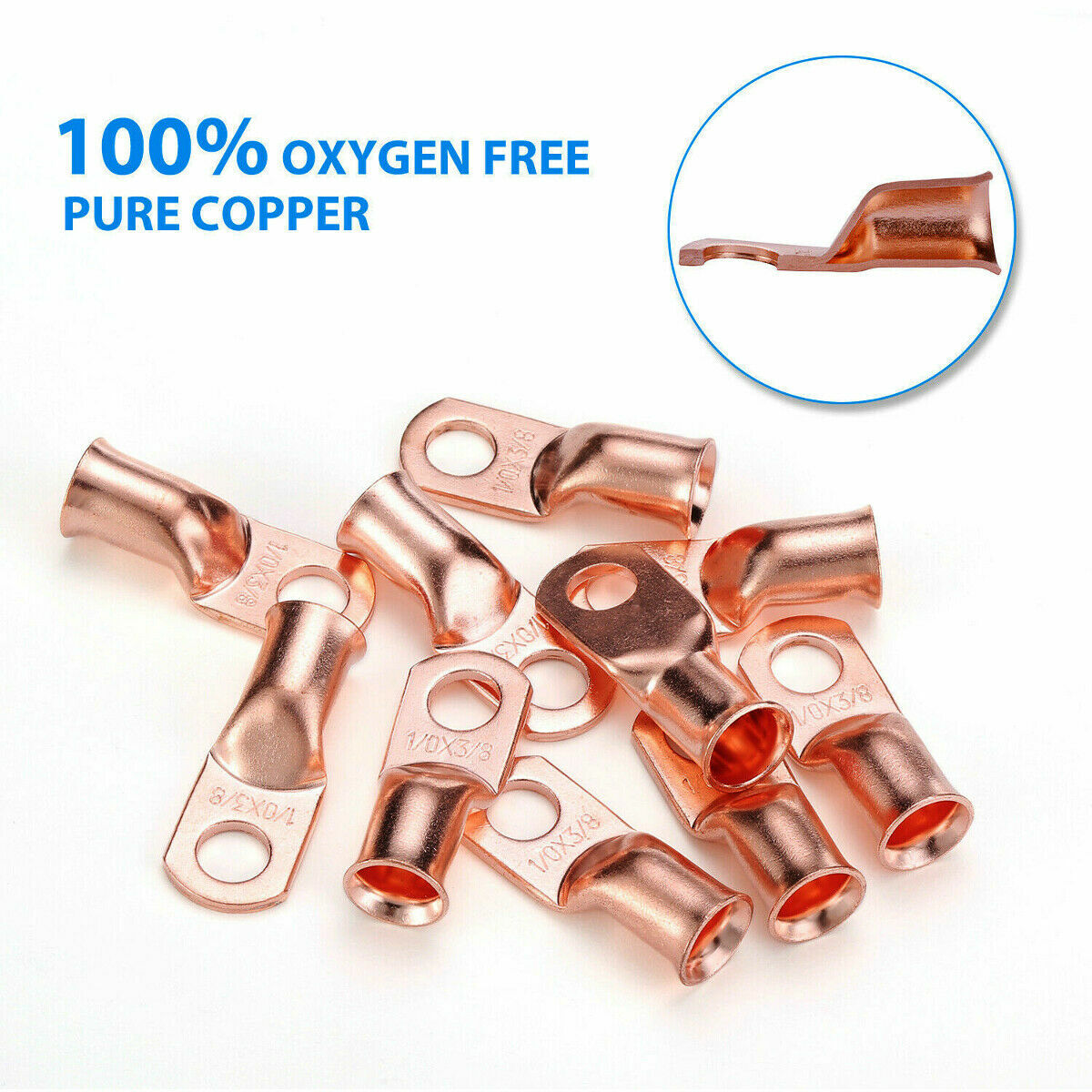 40 pcs 1/0 AWG Gauge Copper Lugs w/RED & BLACK Heat Shrink Ring ...