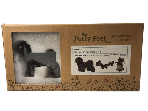 Potty Feet Bichon Frise Dog Set of 3 Polyresin Bronzed Garden Plant ...