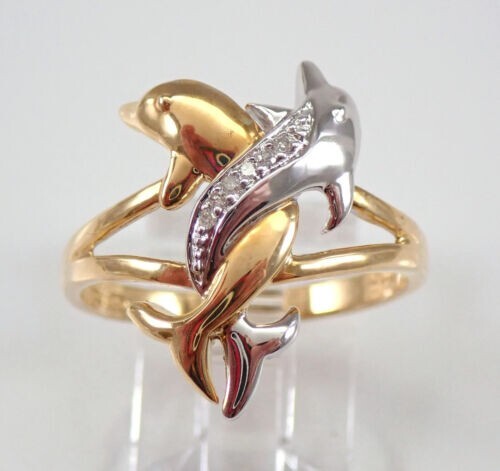Real Moissanite 1Ct Round Crossover DOLPHIN Ring 14K Two Tone Gold ...