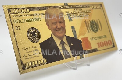 Donald Trump 47th President Gold 24K Money 1000 Dollar Bill w/ Free ...