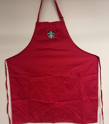 Starbucks Coffee Barista Red Holiday Apron 2 Pockets Embroidered Logo ...