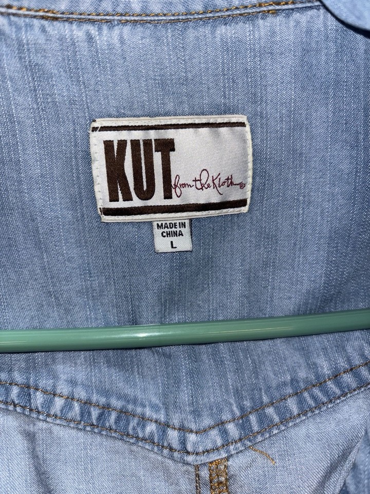 Kut From The Cloth Jean Utility Jacket Synch Tie At Waist Pockets L ...