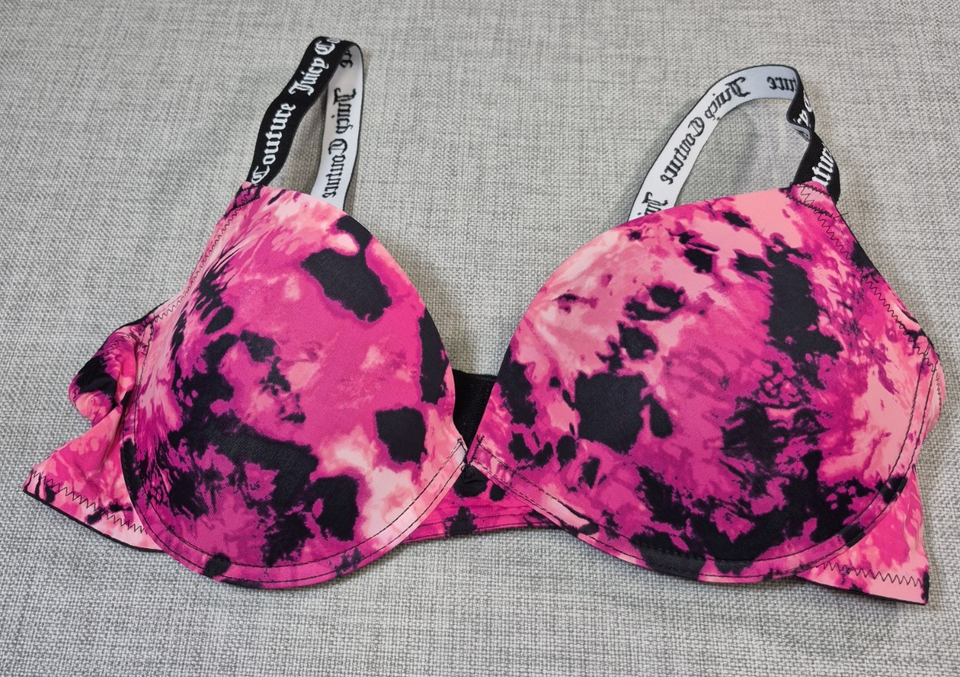 JUICY COUTURE Y2k Intimates Wired Bra Pink Size 40C Tie Dye Pink -Logo ...