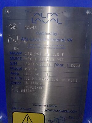 ALFA LAVAL M3-FG Gasketed Plate and Frame Heat Exchanger 5.2sq Ft | eBay
