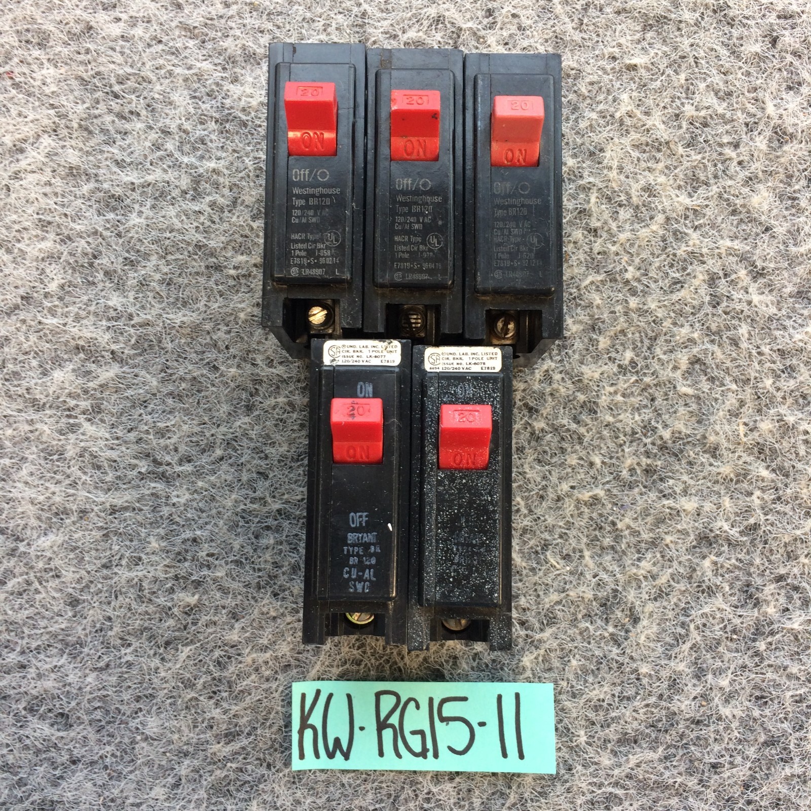 Westinghouse Bryant BR120 1 POLE 20 AMP 120V CIRCUIT BREAKER Type BR ...