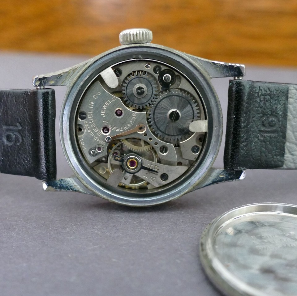 Vintage Damas Black Dial Military Watch Beguelin 17 Jewel Swiss Made ...