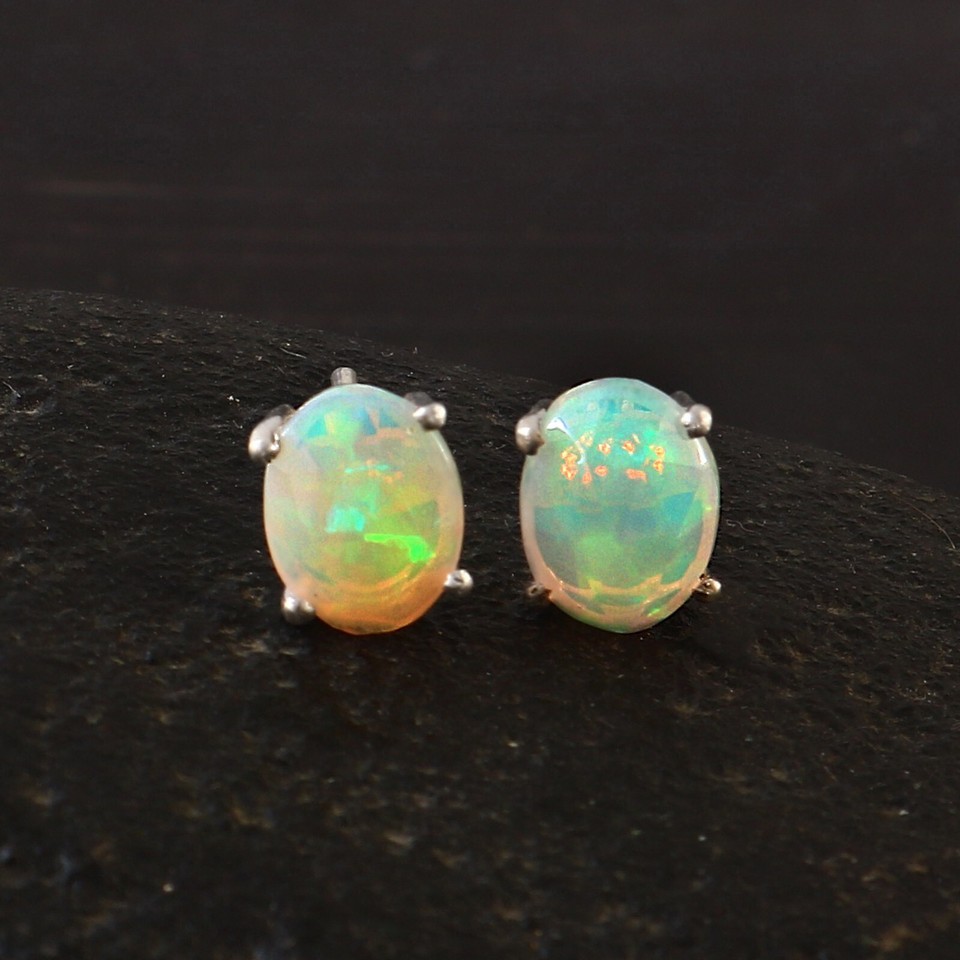 Genuine Opal Opal Gemstone Ethiopian Opal Green Natural Opal Studs J ...