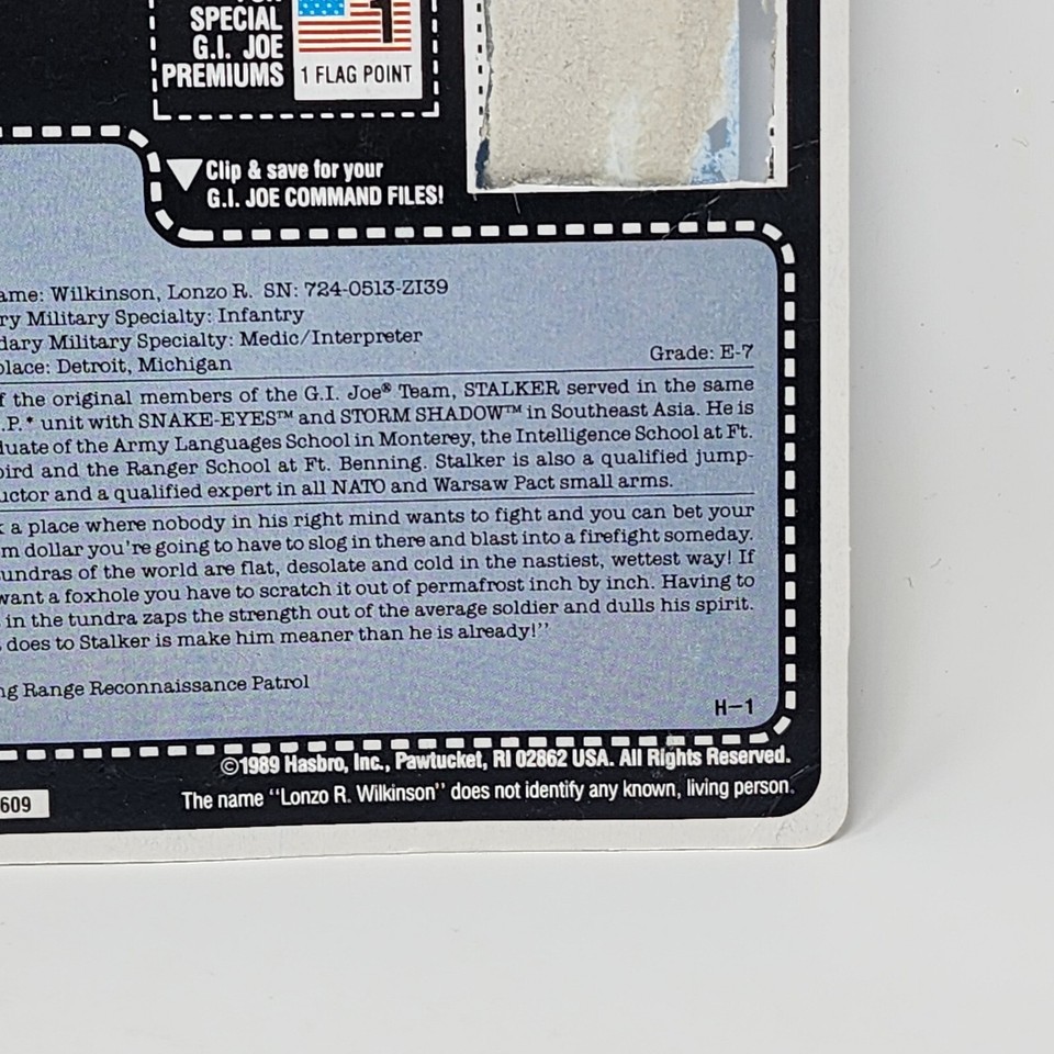 G.I. Joe Stalker Tundra Ranger UNCUT File Card 34 Back Offer Vintage ...