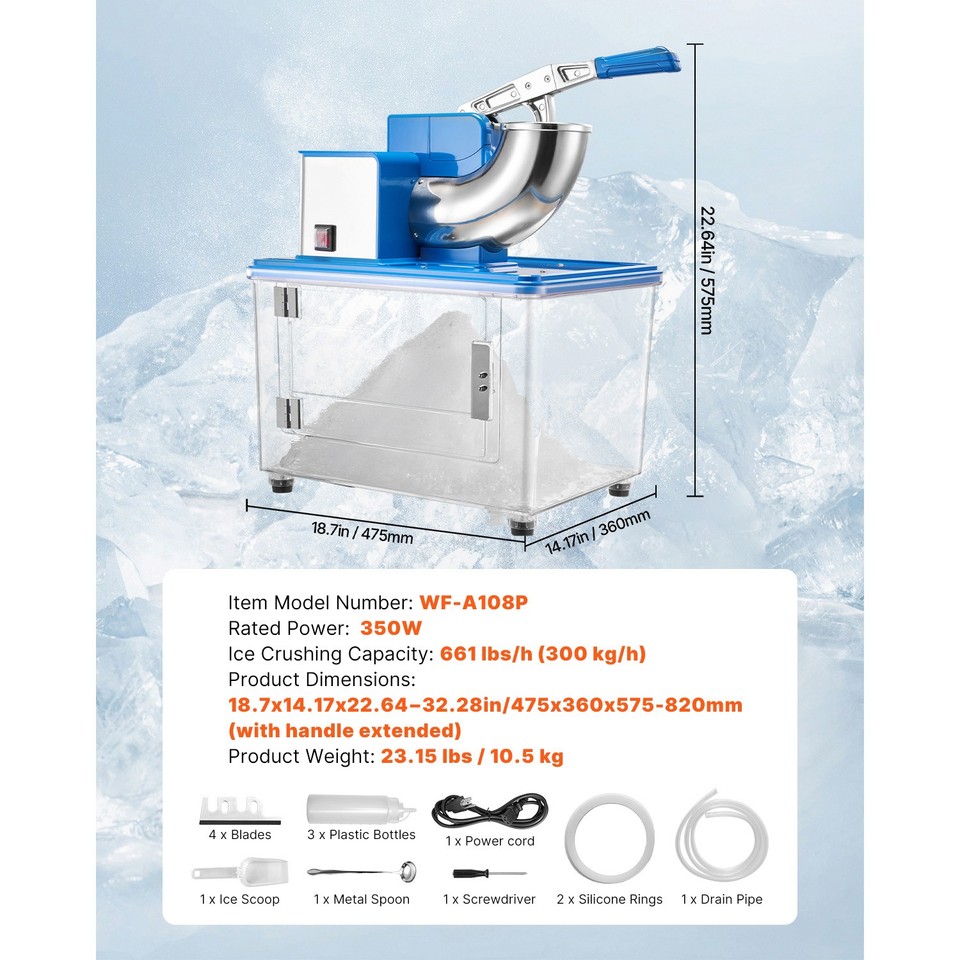 Uimoso Electric Ice Crusher Machine for Snow Cones, 143-661LBS/H Ice ...