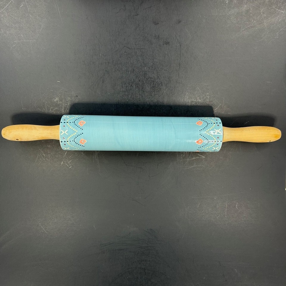 Blue Nordic Flowers Ceramic 18" Rolling Pin Hardwood Handles | eBay