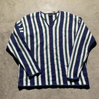 Vintage 90s Structure Oversized Sweater L Knit Ramie Cotton Multicolor ...