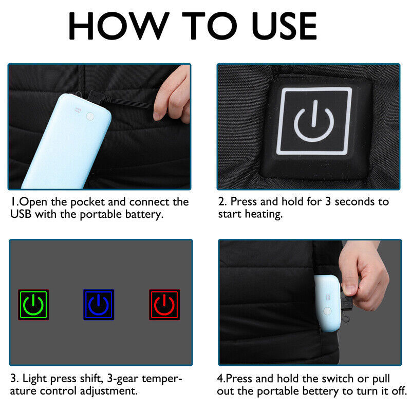 USB Electric Heated Vest Jacket Cloth Warm Up Heating Pad Body Warmer ...