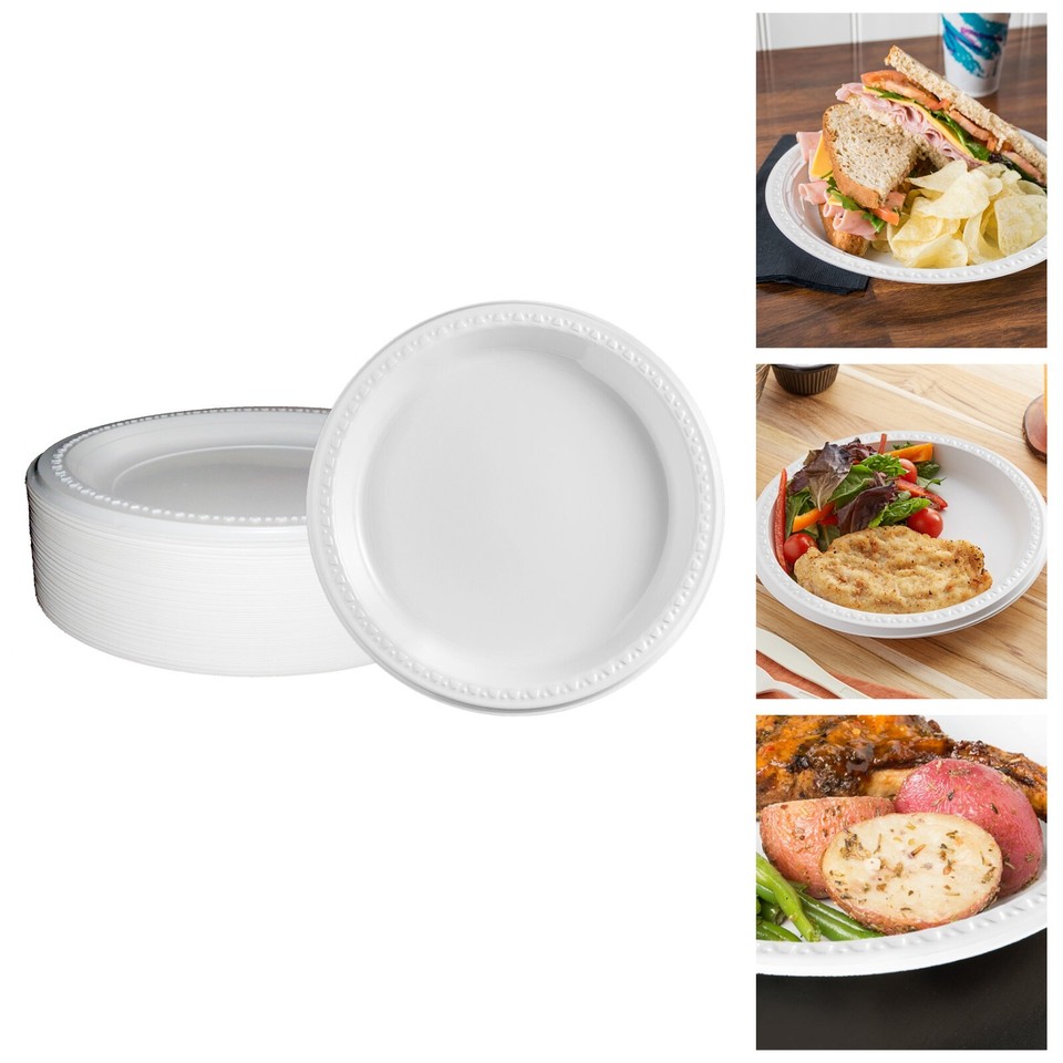 White Plastic Plates Reusable 3 Section & 6 Section Plates For Catering ...
