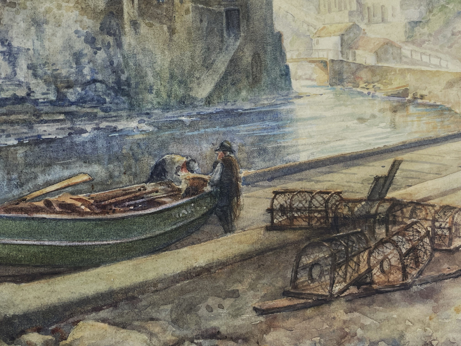 Antique Watercolor Painting Fred E. Graham Listed Artist Fishing Boat ...
